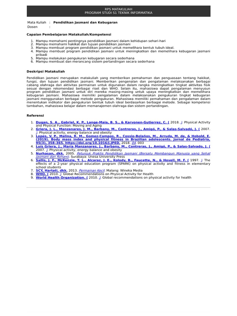 Pendidikan Jasmani Dan Kebugaran PDF | PDF