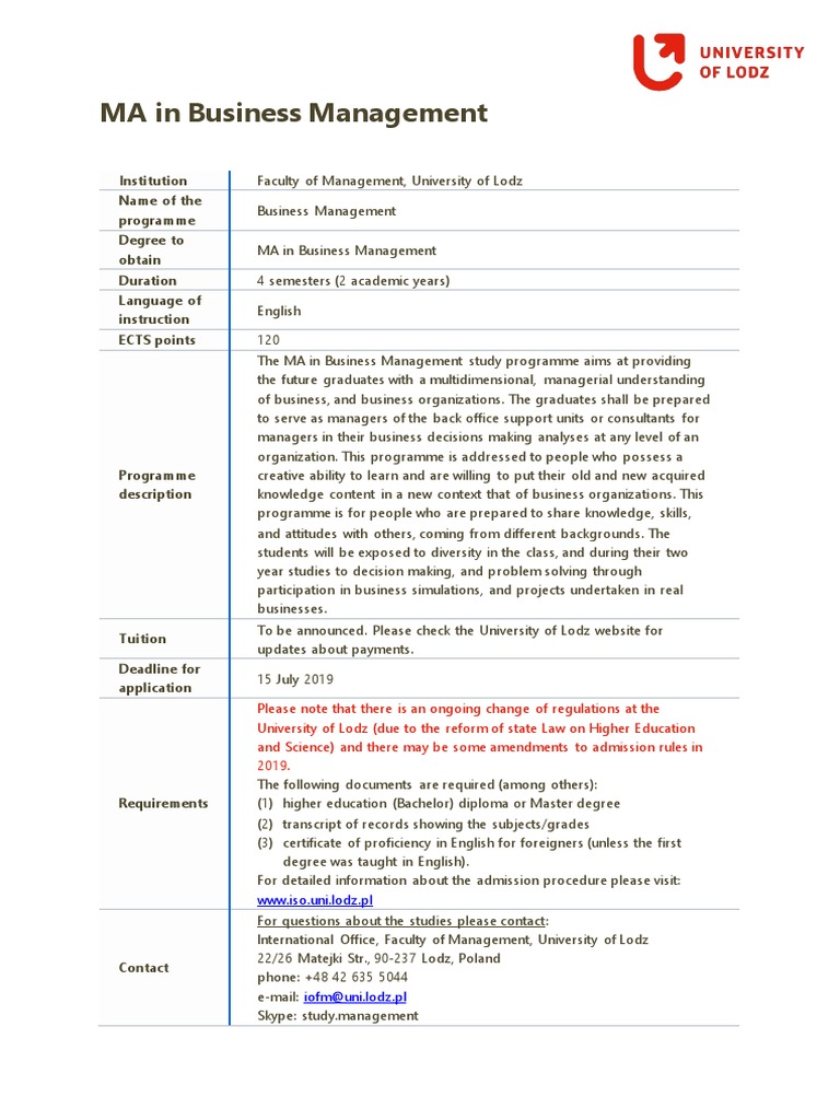 MA in Business Management Program | PDF | Master's Degree | Academic Degree