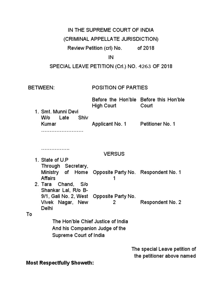 Review Petition (Munni Devi vs. State of U.p.) | PDF | Affidavit | Supreme Court Of India