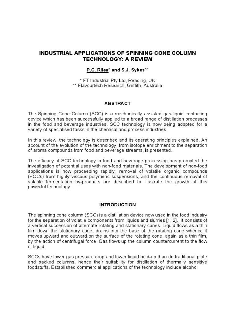 Industrial Applications of Spinning Cone Column Technology: A Review ...