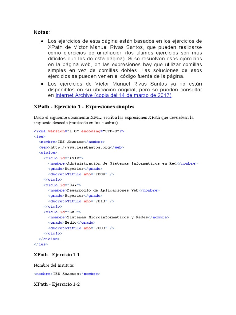 Ejercicios XPath | PDF | X camino | Lenguaje de marcado