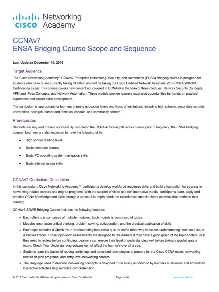 ENSA-Bridge v7 Scope and Sequence | PDF | Cisco Certifications | Virtual Private Network