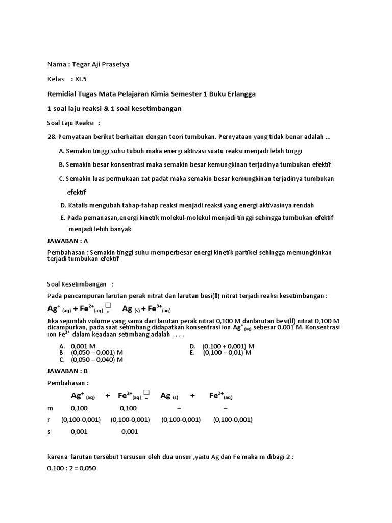 Soal Laju Reaksi Dan Kesetimbangan Kimia | PDF