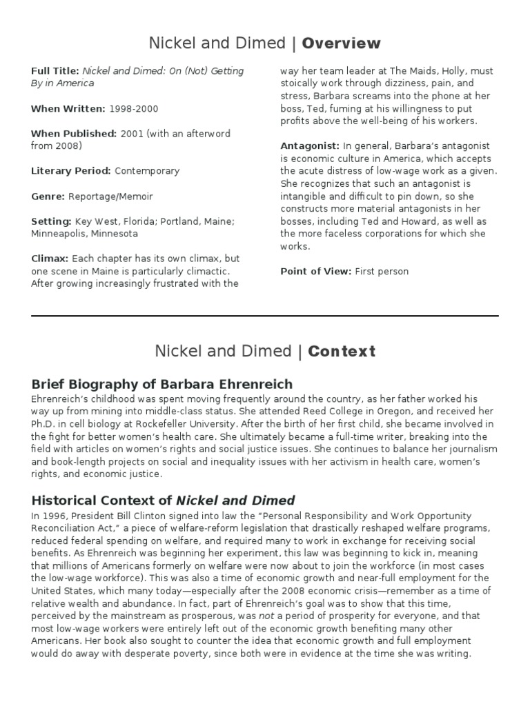 Nickel and Dimed: Economic Struggles in America | PDF | Muckraker ...