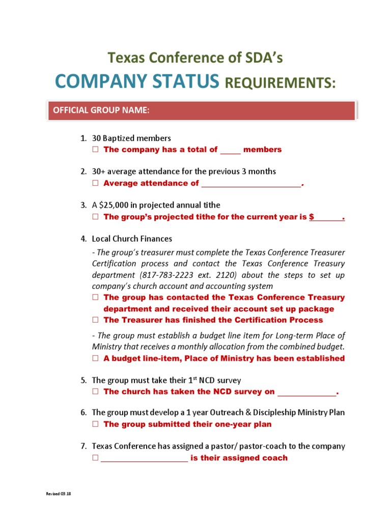 Texas SDA Company Status Checklist | PDF | Career & Growth | Business