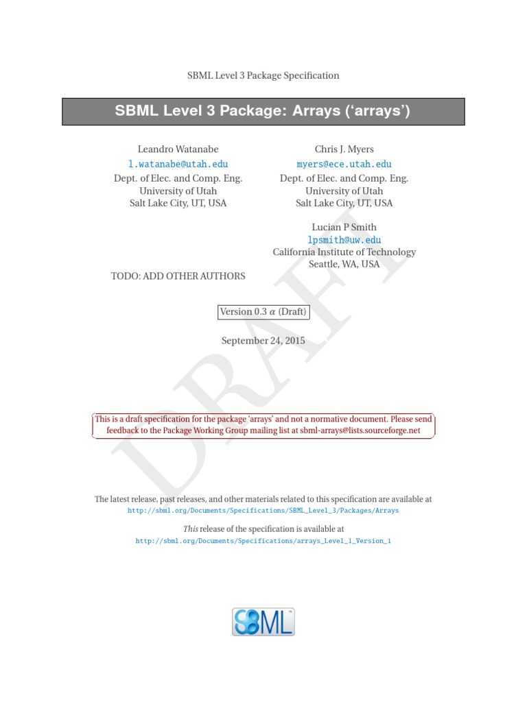 Draft: SBML Level 3 Package: Arrays ( Arrays') | PDF | Array Data Structure | Class (Computer ...