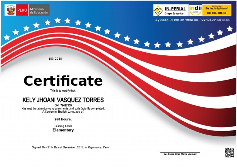 Certificado de Inglés - Ejemplo | PDF