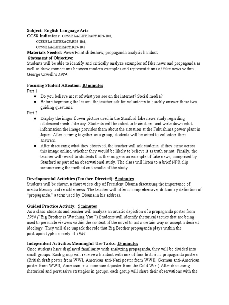 Methods 1 1984 Fake News Lesson | PDF | Propaganda | News