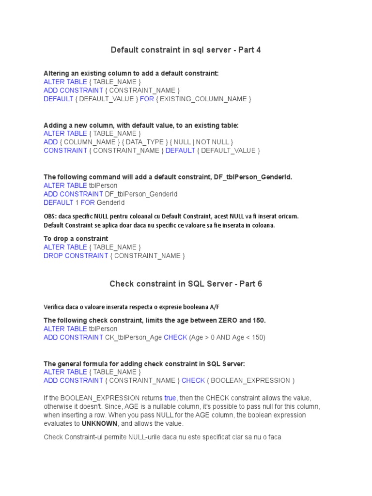 Default Constraint in SQL Server - Part 4 | PDF | Data | Information ...