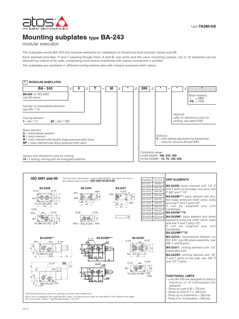 Mounting Subplates BA-243: Modular Execution | PDF | Valve | Gas ...