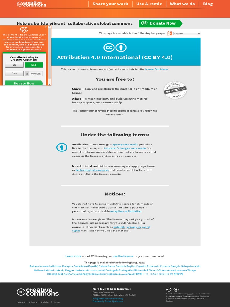 Creative Commons - Attribution 4.0 International - CC BY 4.0 PDF | PDF ...