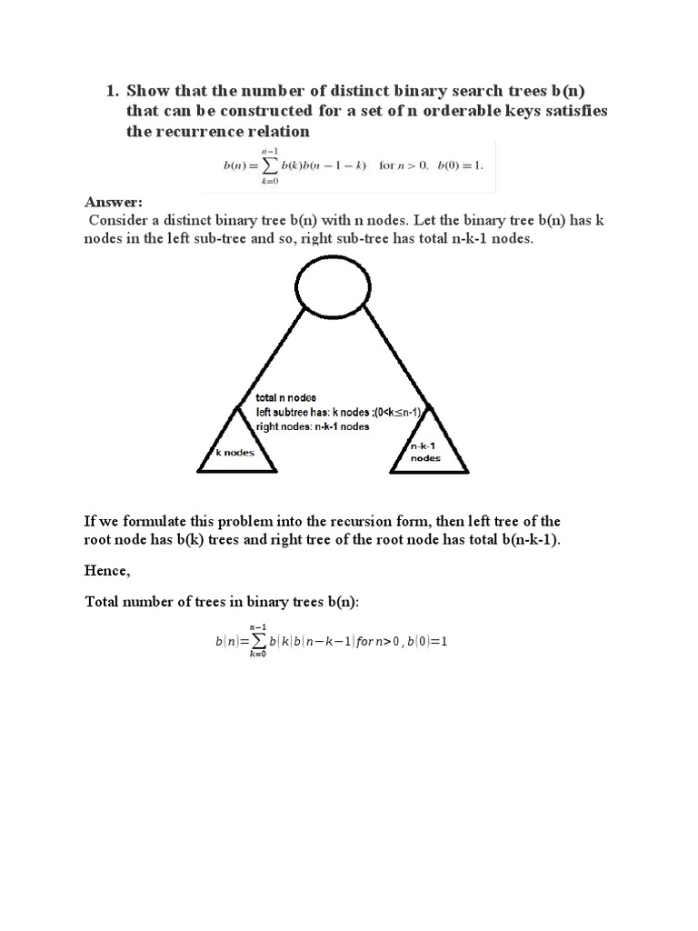 Verification that the Number of Distinct Binary Search Trees Satisfies ... Verification that the Number of Distinct Binary Search Trees Satisfies ...