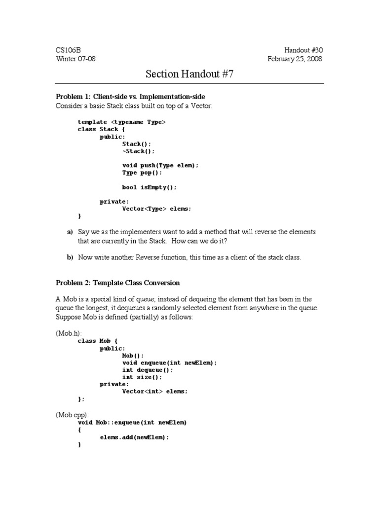 H30 SectionHandout7 PDF | PDF | Queue (Abstract Data Type) | Algorithms ...