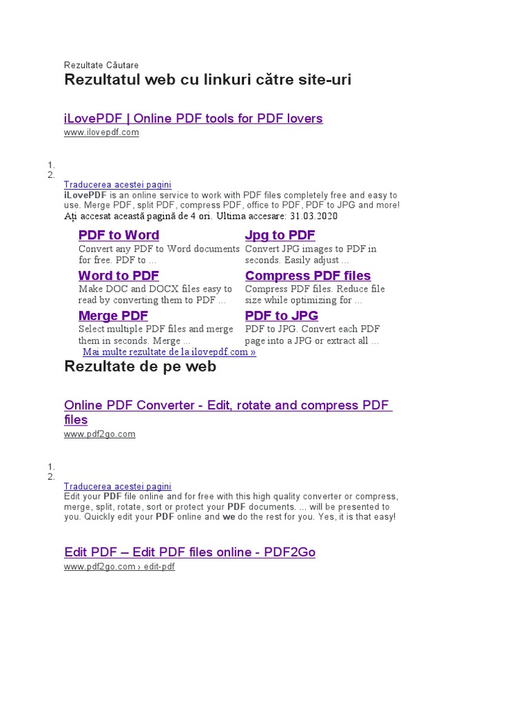 Rezultatul Web Cu Linkuri Către Site-Uri: Ilovepdf - Online PDF Tools For PDF Lovers | PDF ...