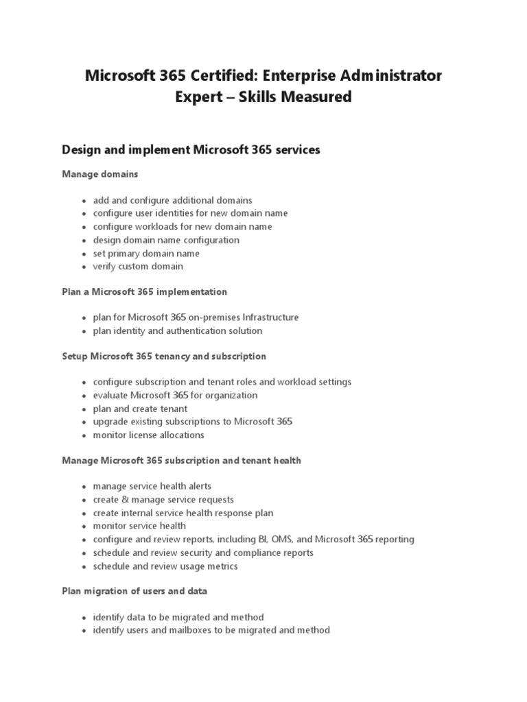 Microsoft 365 Certified Enterprise Administrator Expert Skills Measured ...