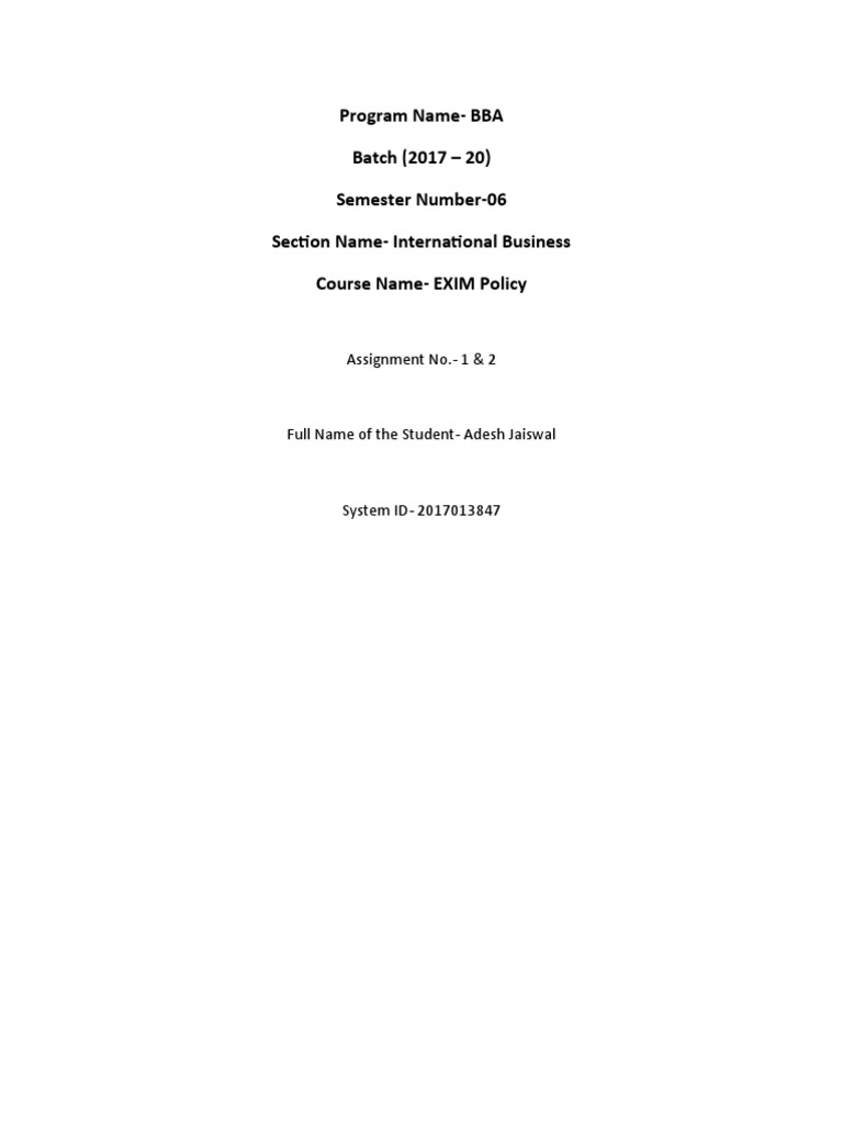 Exim Policy Assignment | PDF | Exports | 3 D Printing