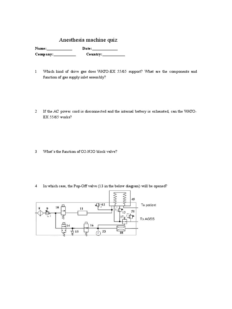Anesthesia Machine Quiz Guide | PDF