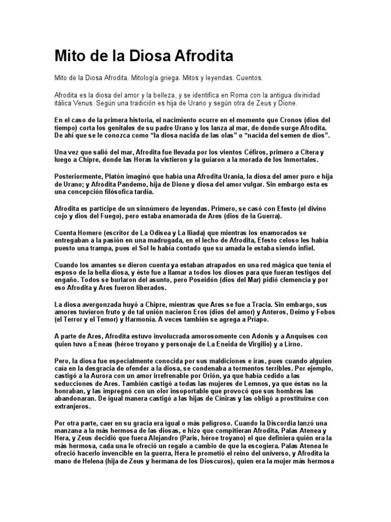 Mito de La Diosa Afrodita | PDF | Afrodita | Deidades griegas