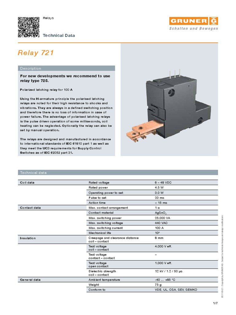 Gruner Ul-721q-R1a Relay | PDF | Relay | Insulator (Electricity)