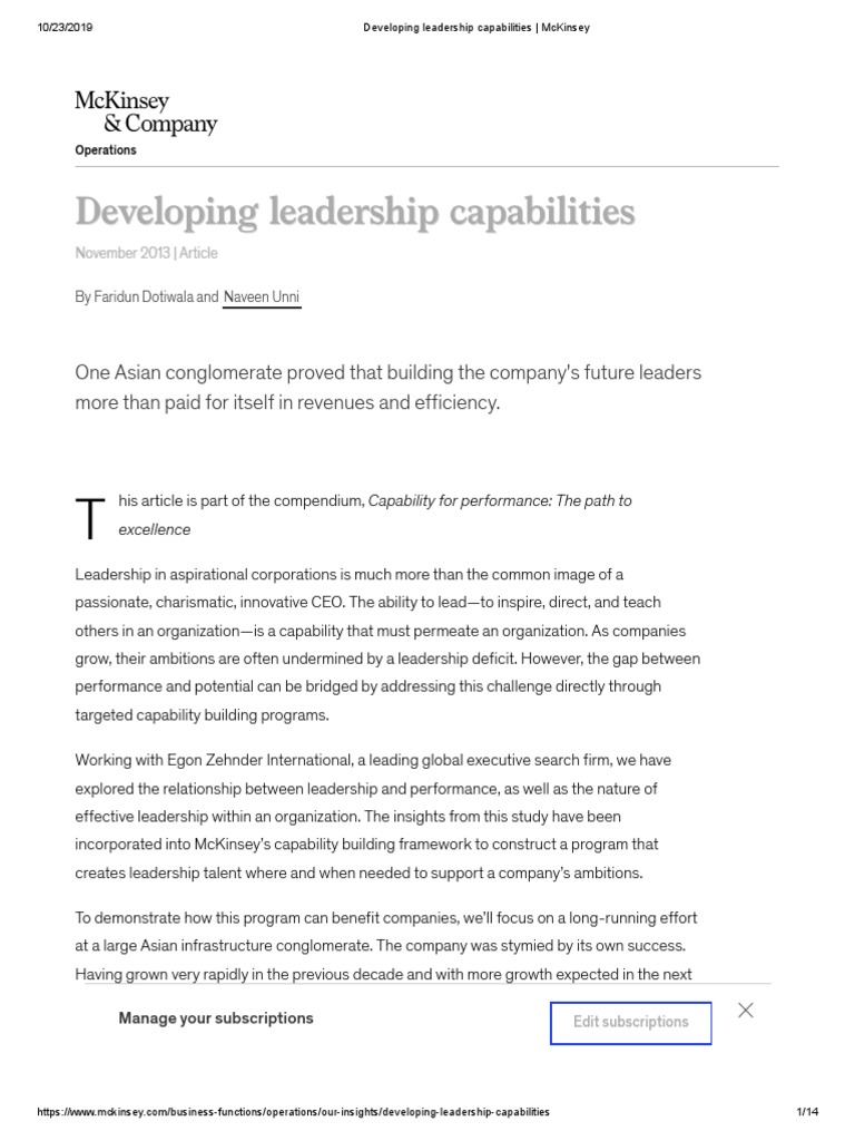 Developing Leadership Capabilities - McKinsey PDF | PDF | Mentorship ...