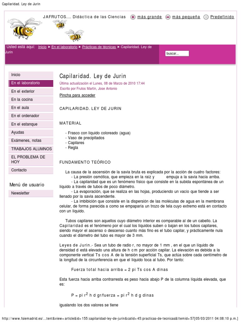 Capilaridad Ley de Jurin PDF | PDF | Ingeniería Química | Líquidos