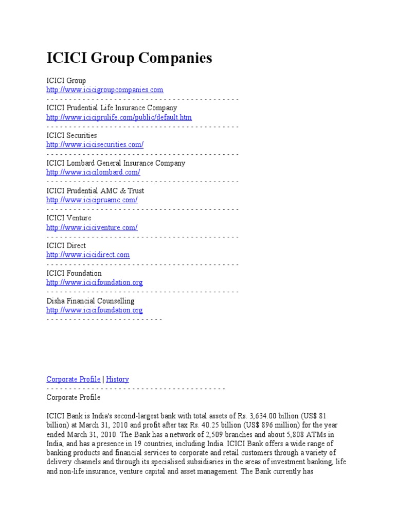ICICI Group Companies | PDF | Banks | Economies