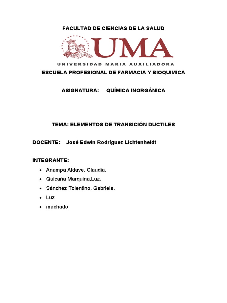 ELEMENTOS DE TRANS - DUCTILES .QX INORG 22x 2 | PDF | Metales de transición | Rieles