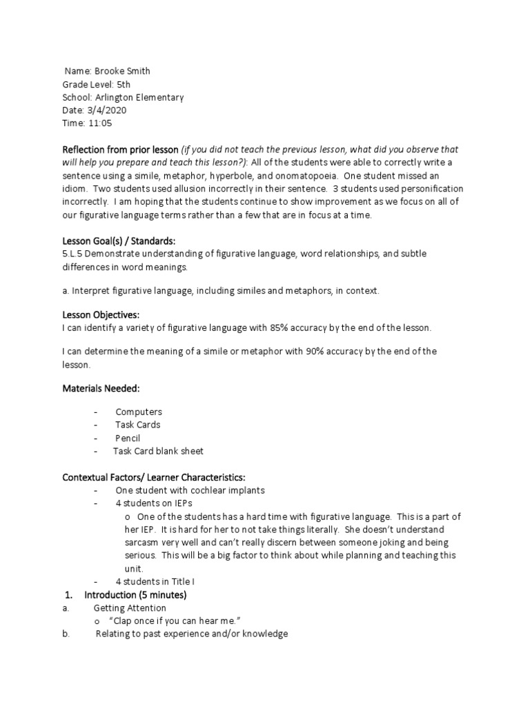 Figurative Language Lesson Plan | PDF | Differentiated Instruction ...