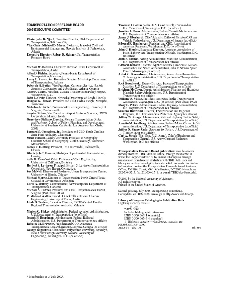 Transportation Research Board 2005 Executive Committee | PDF | The ...