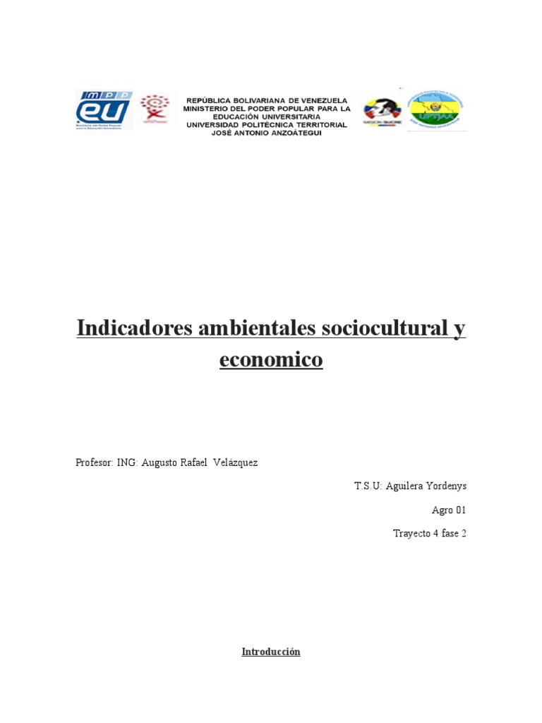 Indicadores Ambientales Sociocultural y Economico | PDF | Entorno natural | Desarrollo sostenible