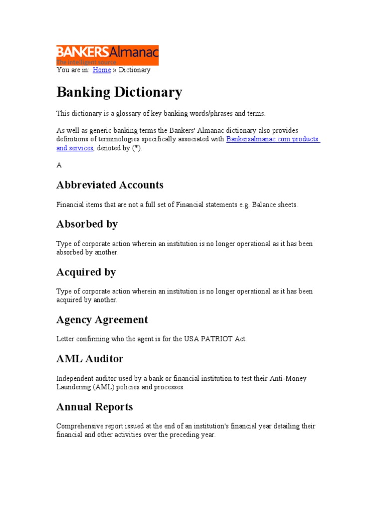 Banking Dictionary: Abbreviated Accounts | PDF | Payments | Money ...