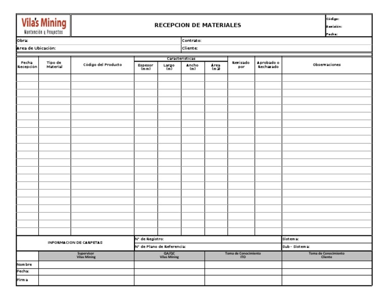 Recepcion de Materiales | PDF