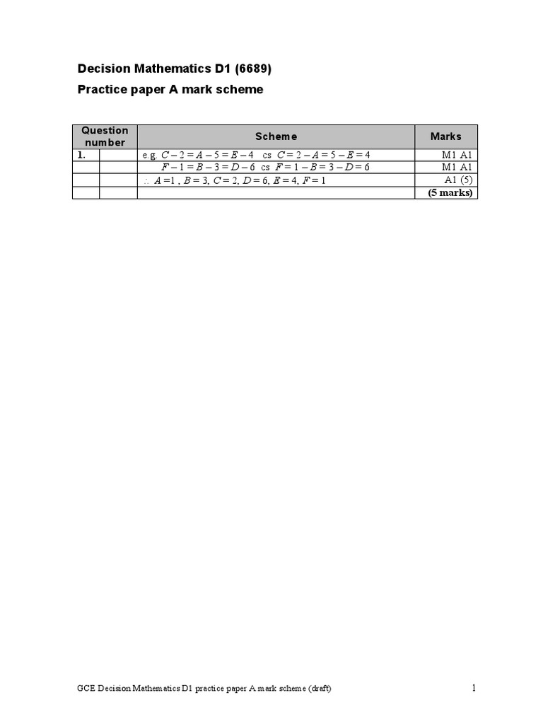 D1 Practice Paper A Mark Scheme | PDF | Discrete Mathematics | Computer ...