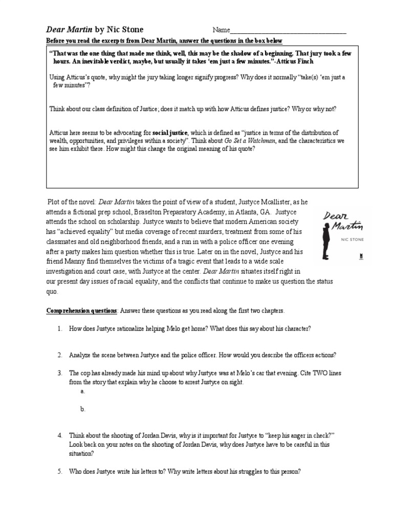 Dear Martin Reading Guide | PDF | To Kill A Mockingbird | Justice