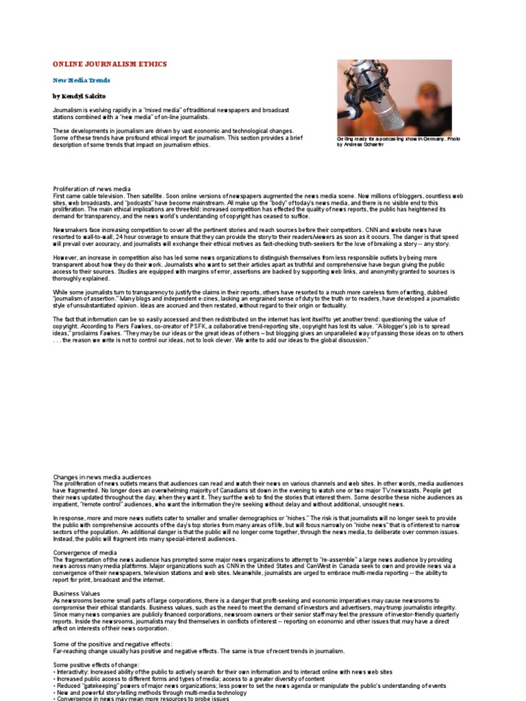 Online Journalism Ethics: New Media Trends | PDF | Journalism | News