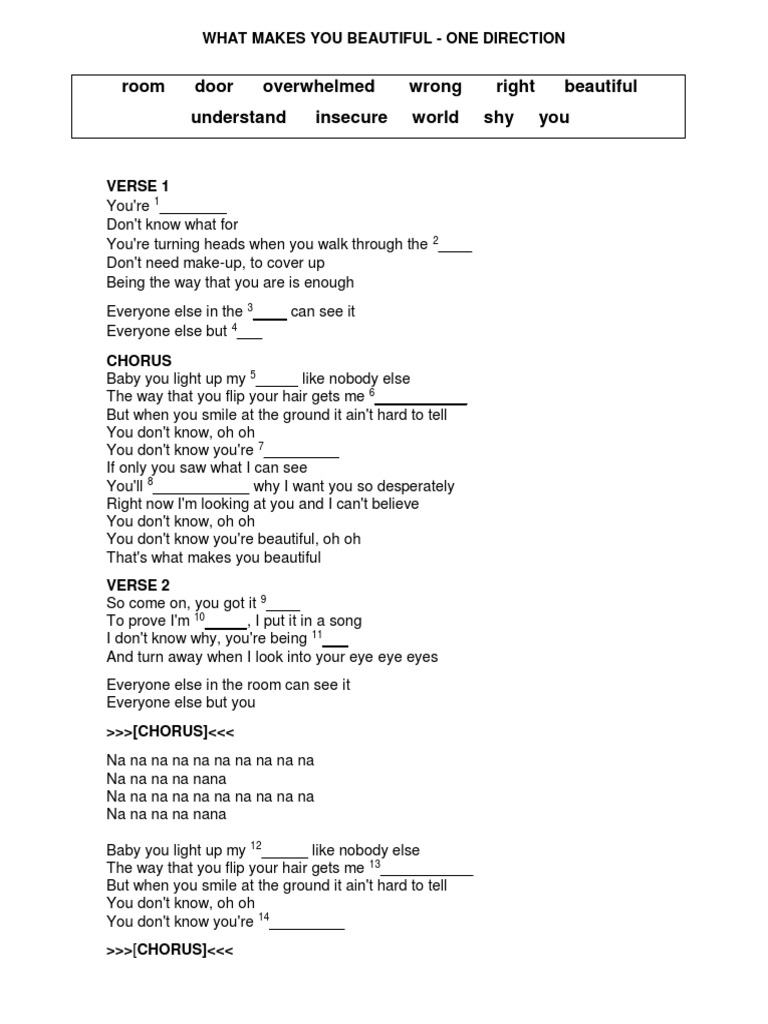 What Makes You Beautiful (Fill in The Blanks) PDF | PDF