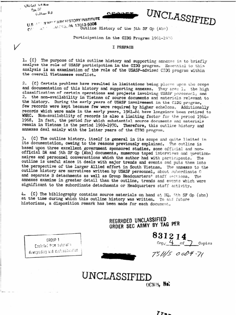 Special Forces and CIDG Program, Vietnam, 1961-1970, Report 1971 | PDF ...
