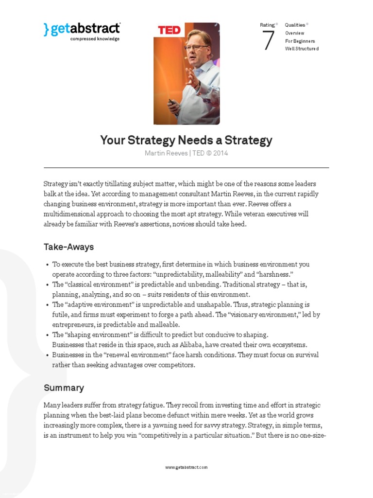 Your Strategy Needs A Strategy Reeves | PDF | Strategic Management ...