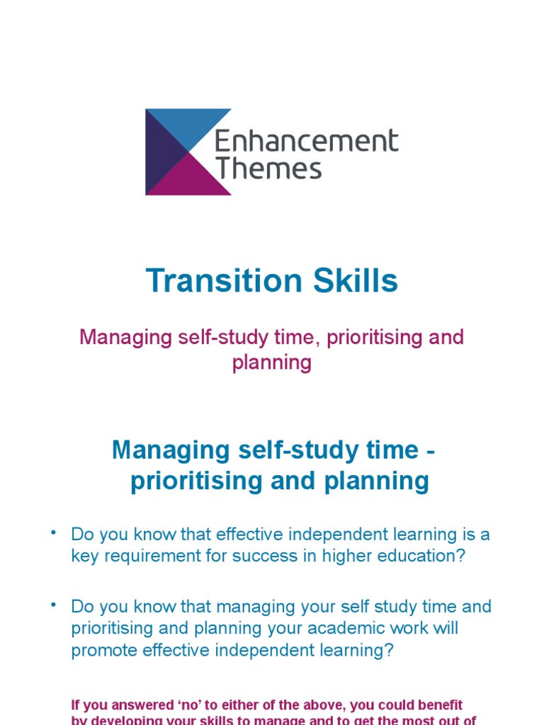 Transition Skills: Managing Self-Study Time, Prioritising and Planning ...
