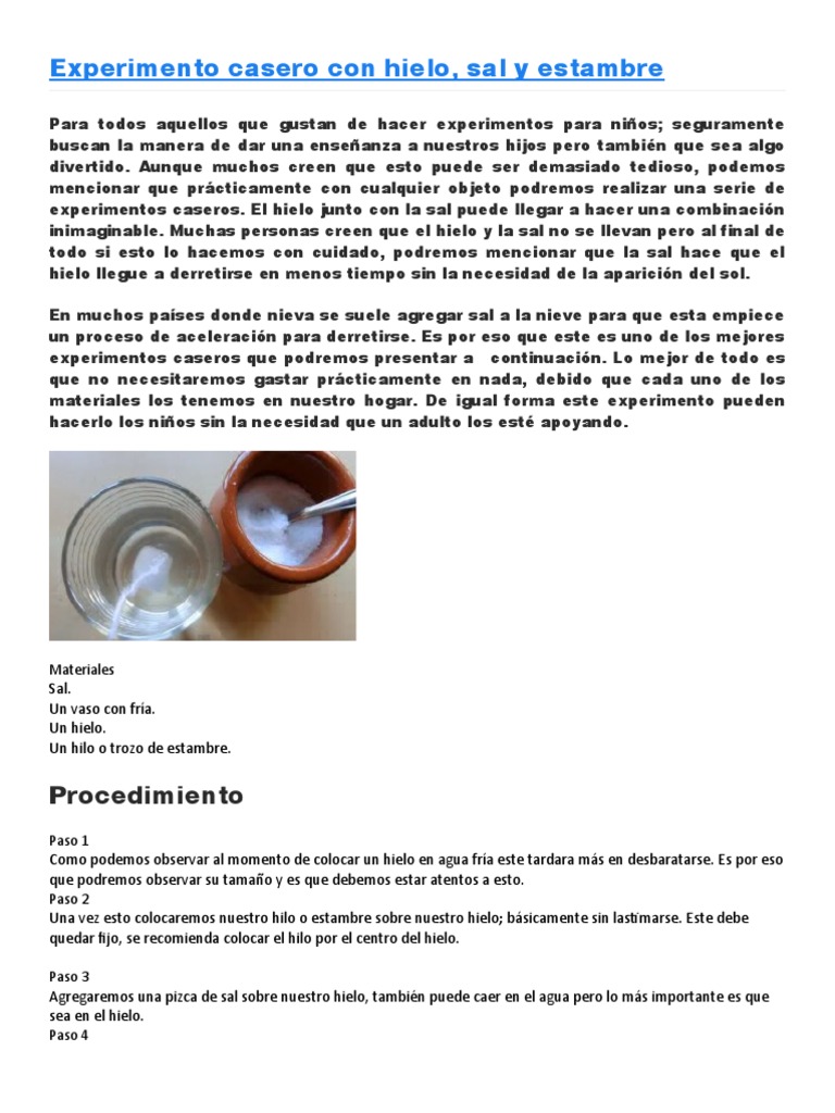 Experimento Casero Con Hielo | PDF