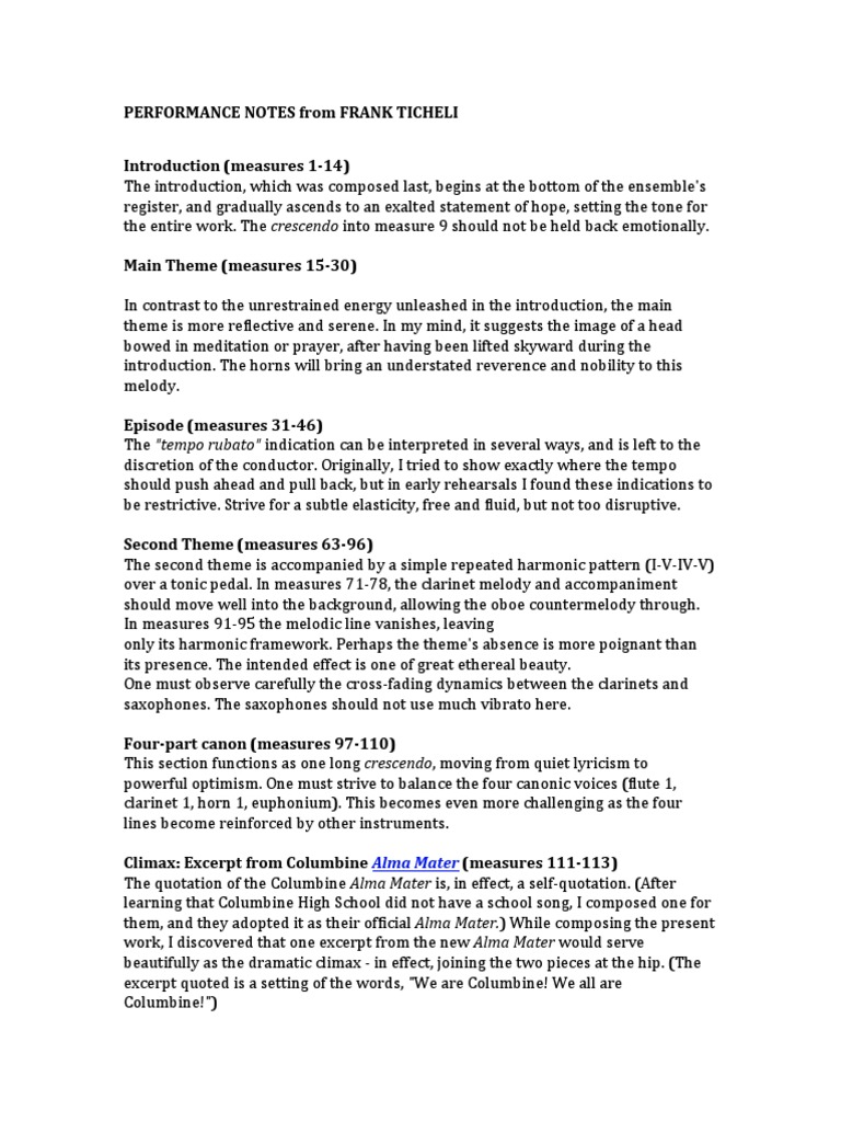 Performance Notes On American Elegy by Frank Ticheli | PDF | Musical ...