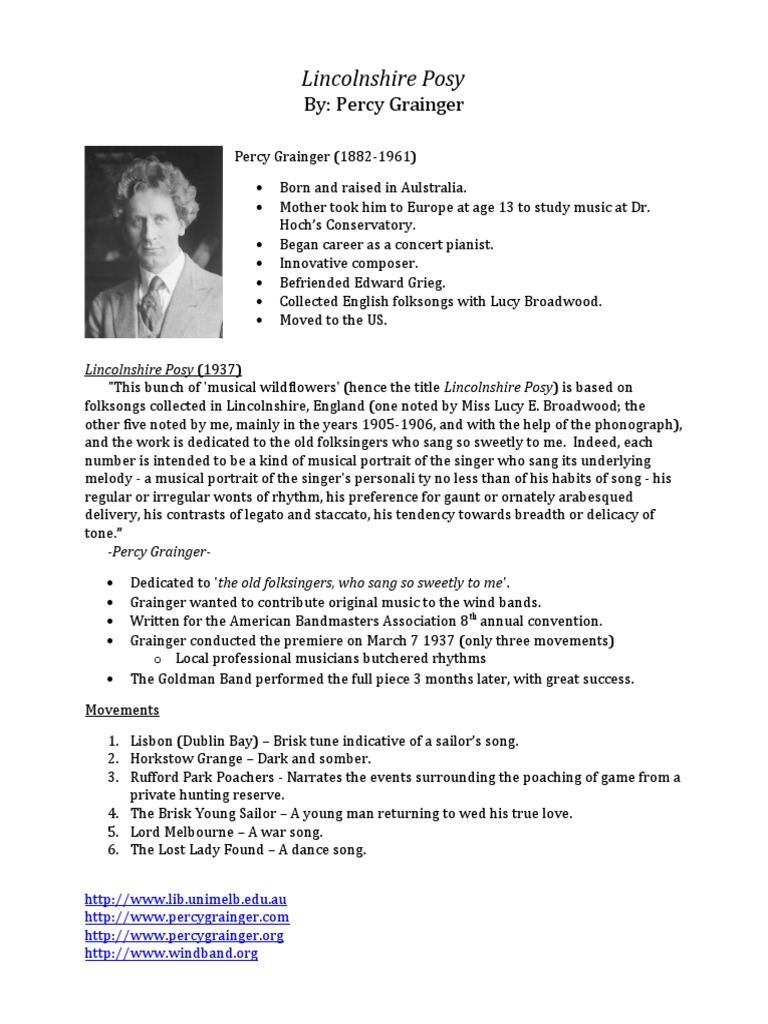 Performance Notes On Lincolnshire Posy by Percy Grainger | PDF ...