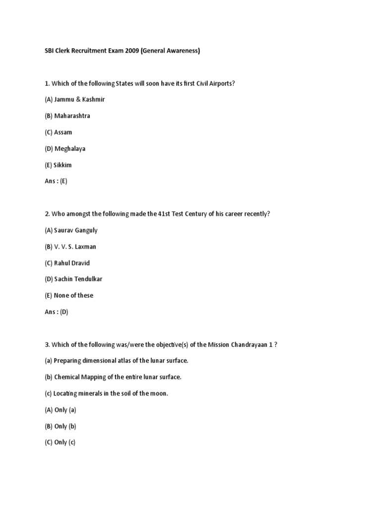 SBI Bank Clerk Sample Paper 1 | PDF | Travel