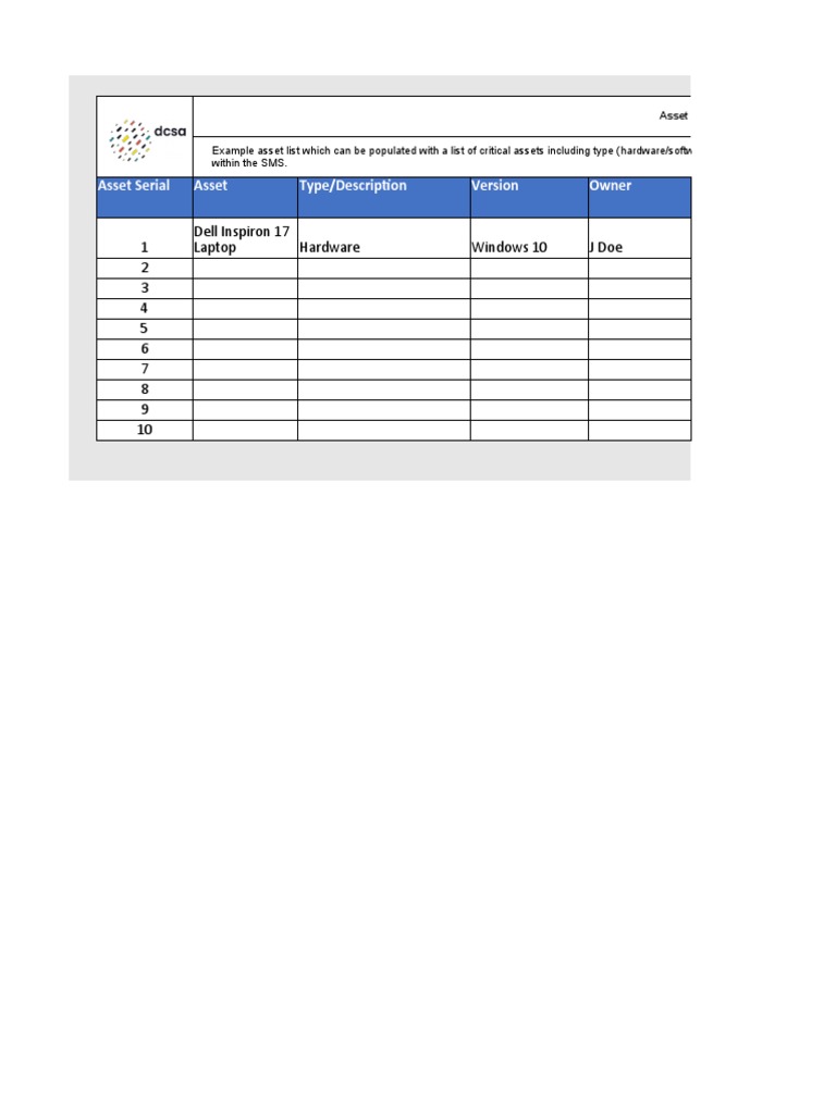 DCSA P3 Asset List Risk Assessment Framework Examples | Download Free ...