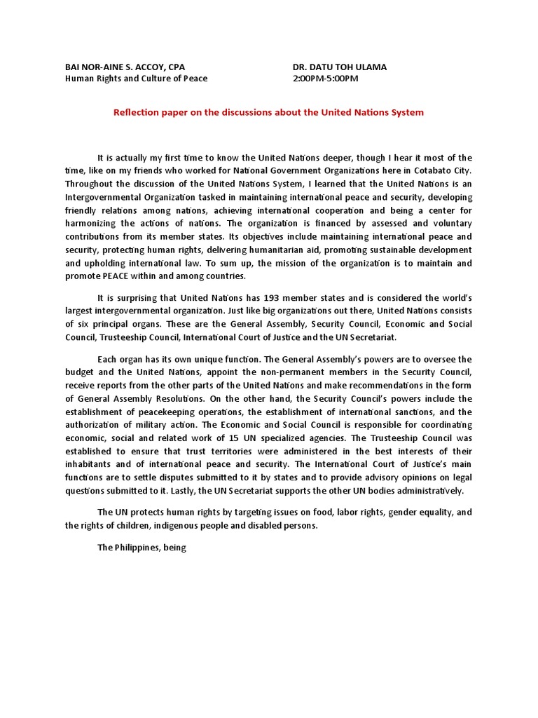 Reflection and Reaction Paper On Human Rights | PDF | United Nations ...