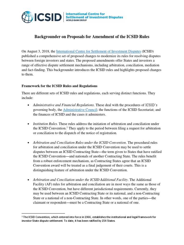Backgrounder On Proposals For Amendment of The ICSID Rules | PDF ...