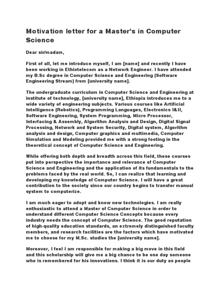 Motivational Letter For Masters | Download Free PDF | Computer Science ...