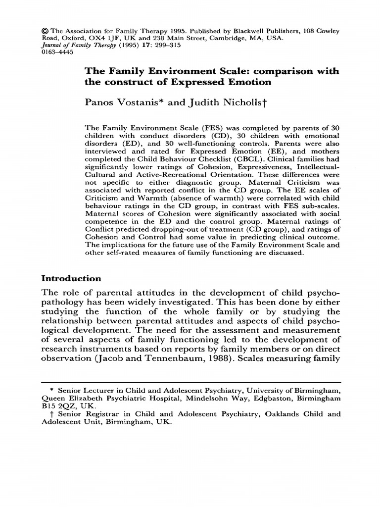 The Family Environment Scale - Comparison With The Construct of ...