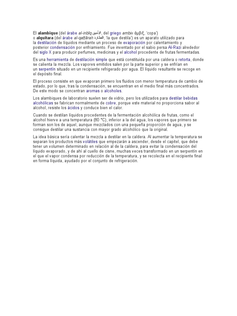 Funcionamiento y partes del alambique | PDF | Química | Naturaleza