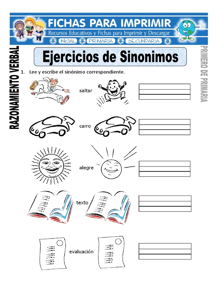 Hojas De Trabajo De Sinónimos Imprimibles Sinónimos Ejercicios Para